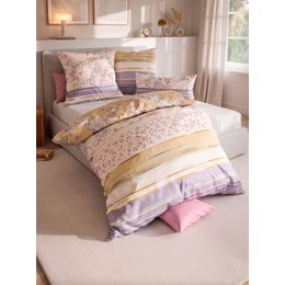Dormisette Bettw&auml;sche, elfenbein-flieder-bedruckt, Gr&ouml;&szlig;e 80x80/135x200 cm
