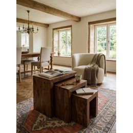 KADIMA DESIGN 3er Set Satztisch MUMBAI Massiv-Holz Wohnzimmer-Tisch in Akazie | Gr.: onesize