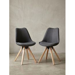 KADIMA DESIGN 2er Set Retro Esszimmerstuhl LIMA Polsterstuhl Stoff-Bezug in Anthrazit | Gr.: onesize