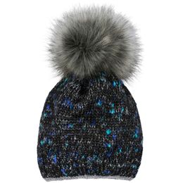 styleBREAKER M&uuml;tze 'Bunt gemusterte Bommelm&uuml;tze mit Glitzerfaden' Damen Gr&ouml;&szlig;e 56/61 schwarz