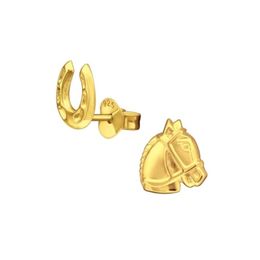 Alexander York Ohrringe - Ohrstecker PFERD & HUFEISEN in Gold aus 925 Silber - 2-tlg. | Gr.: onesize