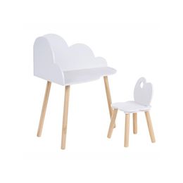 Beliani 2-tlg Kindertisch und Stuhlset CLOUDY in Wei&szlig;/Braun | Gr.: onesize