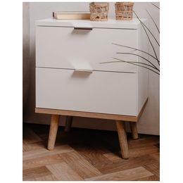 Furn.Design Nachttisch wei&szlig; matt, Eiche Sonoma massiv 40 cm, Nachtkommode mit 2 Schubladen | Gr.: onesize
