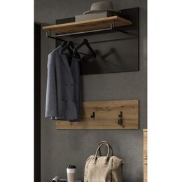 Inn.Furn Garderobenpaneel Set mit Garderobenleiste Eiche Artisan, grau 80 cm | Gr.: onesize