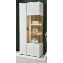 Furn.Design Vitrine wei&szlig; matt, Eiche 75 cm, Sschrank mit 10 F&auml;chern und Soft-Close-Funktion | Gr.: onesize