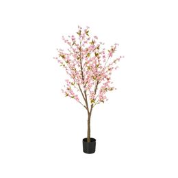 Beliani Kunstpflanze CHERRY TREE in Gr&uuml;n/Rosa/Schwarz - (W) 66 x (H) 180 x (L) 66 cm | Gr.: onesize