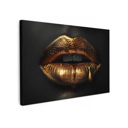 OnlyWow Leinwand Bilder Goldene Lippen | Gr.: 80x60 cm