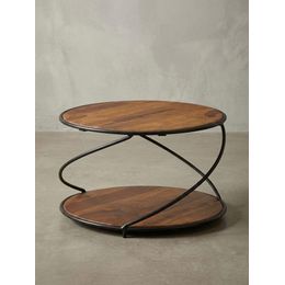 KADIMA DESIGN Couchtisch aus Sheesham Massivholz und Edelstahl, 2 Ablagefl&auml;chen | Gr.: onesize