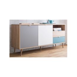 Furn.Design Sideboard Eiche, Petrol, wei&szlig;, grau 150 cm, Kommode Tricolor skandinavisch | Gr.: onesize