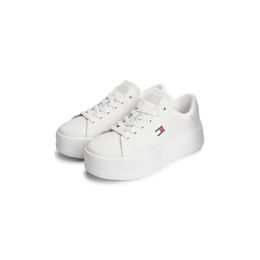 Tommy Jeans Damen Plateausneaker &raquo;TJW SCRIPT CUPSOLE FLATFORM&laquo; Freizeitschuh, Halbschuh, Schn&uuml;rschuh mit seitlicher Logoflagge wei&szlig; 41