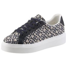 Tommy Hilfiger Damen Plateausneaker &raquo;TH CHIC PLATFORM MONOGRAM&laquo; Freizeitzeitschuh, Halbschuh, Schn&uuml;rschuh mit Allover-Logodruck blau 38