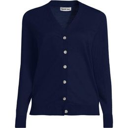 LANDS' END Feinstrick-Baumwollcardigan mit unterlegtem Ausschnitt, Damen, size: regular, Blau, Baumwolle, by Lands' End