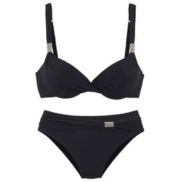 Lascana Damen Lascana B&uuml;gel-Bikini mit wattierten Cups und verschiebbarem Perlen-Accessoire schwarz 44, Cup D