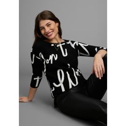 Laura Scott Damen Jacquardpullover Strickpullover mit femininem Lettering schwarz-wei&szlig; 44