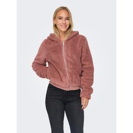 Only Damen Only Kapuzenpl&uuml;schjacke &raquo;ONLNEWANNA CONTACT SHERPA JKT OTW NOOS&laquo; mit Kapuze Kunstfaser rosa XS