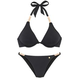 Lascana Damen Lascana B&uuml;gel-Bikini mit goldfarbenem Accessoire schwarz 42, Cup C