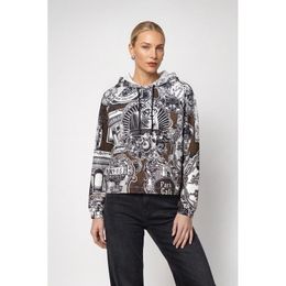 monari Damen Sweatshirt &raquo;Sweatshirt Emblem allover&laquo;, Regular fit mit Kapuze schwarz-wei&szlig; 40