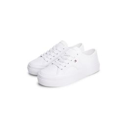 Tommy Hilfiger Damen Plateausneaker &raquo;PLATFORM VULC SNEAKER PIPING LTR&laquo; Freizeitschuh, Halbschuh, Schn&uuml;rschuh mit seitlichem Flaggen-Element wei&szlig; 39