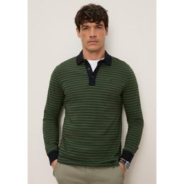 MAN'S WORLD Man's World Herren Poloshirt Normale Passform, mit Langarm, mit Polokragen, geringeltes Design gr&uuml;n L (52/54)