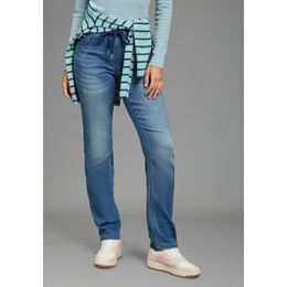 Kangaroos Damen Kangaroos Jogg Pants mit Eingrifftaschen, Ges&auml;&szlig;taschen und Coinpocket, gerader Straight-Fit blau 34, N-Gr
