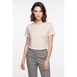 Gant Damen T-Shirt &raquo;REG SHIELD KA T-SHIRT&laquo; mit einer kleinen aufgestickten Wappen-Grafik auf der Brust beige 3XL