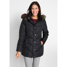 bonprix Damen bonprix Steppjacke mit Kapuze 2-Wege-Zipper, mit abnehmbarer Kapuze mit Fellimitat schwarz 38