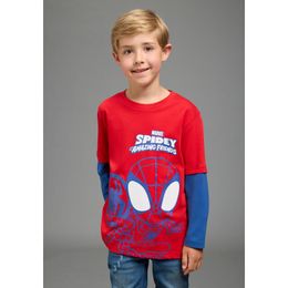 Kidsworld Jungen Kidsworld Langarmshirt &raquo;SPIDEY Lagen-Shirt, Disney&laquo; Disney-Shirt, h&uuml;ftlange Basic-Passform, modischer Stil, mit Lagenoptik rot 152/