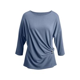 Lascana Damen Lascana Langarmshirt &raquo;mit elegantem Accessoires&laquo; Feinstrick aus weicher Viskosemischung blau 40/42