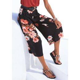Vivance Damen Culotte &raquo;mit extra weitem Bein aus luftig-leichter Viskose mit Blumendruck&laquo; bequeme Schlupfhose mit modischen Falten, Strandhose, 