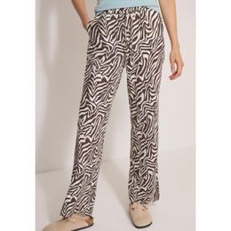 Cecil Damen Stoffhose Sommerhose, abstrahierter Zebraprint, Elastikbund braun XS (36), L&auml;nge 30