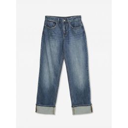 V&eacute;ro Moda Vero Moda Damen Straight-Jeans &raquo;VMCOLINE MR STRA. FOLD UP DNM JNS LI3204&laquo; Baumwollmischung, oversize, sanft gewaschener dunkler Denim-Look blau 25, 