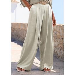 Lascana Damen Lascana Bundfaltenhose &raquo;aus sommerlicher Webware mit Leinen und dezentem Streifenmuster&laquo; Palazzohose mit Streifenmuster, elegante 