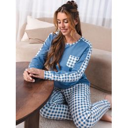 PASTUNETTE Pyjama 'Blue Cottage' Damen Gr&ouml;&szlig;e S blau / offwhite Sommerkleid