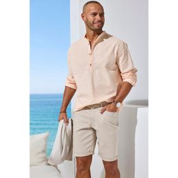 John Devin Herren Langarmhemd &raquo;- Schlupfhemd mit Stehkragen und halber Knopfleiste&laquo; Regular Fit, luftige Baumwoll-Webqualit&auml;t in Leinenoptik rosa S (