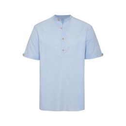 John Devin Herren Kurzarmhemd &raquo;- Schlupfhemd mit Stehkragen und halber Knopfleiste&laquo; Regular Fit, luftige Baumwoll-Webqualit&auml;t in Leinenoptik blau S (