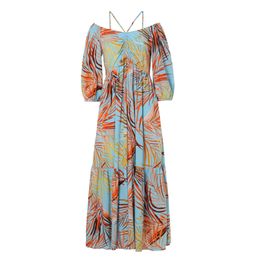TATUUM Kleid 'Palmiko 1' Damen Gr&ouml;&szlig;e 40 t&uuml;rkis / braun / orange Sommerkleid