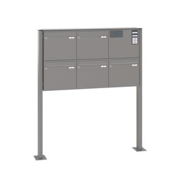 Renz Basic B freistehende Briefkastenanlage 5-fach mit Sprechfeld in DB703 mit Fu&szlig;platten mit 2ten Namensschild & Soft Close
