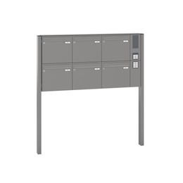 Renz Basic B freistehende Briefkastenanlage 6-fach mit Sprechfeld in Wunsch-RAL zum Einbetonieren mit Soft Close