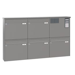 Renz Basic B Briefkastenanlage Aufputz 5-fach mit Sprechfeld in RAL 9007 mit Soft Close