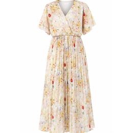 Elara Kleid Damen Gr&ouml;&szlig;e 42 beige / ecru / hellgelb / dunkelrot Sommerkleid