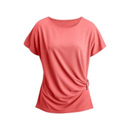 Lascana Damen Lascana Kurzarmshirt &raquo;mit elegantem Accessoires&laquo; Feinstrick aus weicher Viskosemischung rosa 48/50