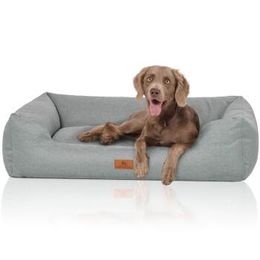 Knuffelwuff Hundebett Emma aus Velours mit feinem Handwebcharakter in Pastellfarben petrol XL