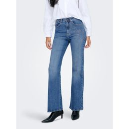 Only Damen Only Bootcut-Jeans &raquo;ONLJUICY HW FLARE RHINESTONE DNM AZG&laquo; mit Glitzer Verzierung am Oberschenkel 30, L&auml;nge 32
