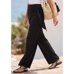 Lascana Damen Lascana Schlupfhose &raquo;mit weitem Bein und fixiertem Pareotuch&laquo; Strandhose mit Sarong, lange Jerseyhose mit weitem Bein, Stretchhose 