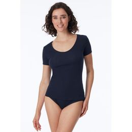 Schiesser Damen T-Shirt &raquo;Natursch&ouml;nheit&laquo; mit V-Ausschnitt, kurzem Arm, Feinripp-Qualit&auml;t blau 34