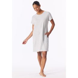 Schiesser Damen Nachthemd &raquo;Casual Essentials&laquo; Seitennahttaschen mit garngef&auml;rbten Streifen und sportlichen Taschen silber 48, N-Gr