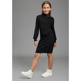 Bruno Banani M&auml;dchen Strickkleid &raquo;Trendiges Kleid in Rippe gestrickt und mit Glitzerstein-Applikation&laquo; Ripp-Strickkleid mit Stern aus Glitzersteinen, 