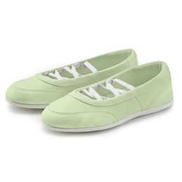 Lascana Damen Lascana Ballerina &raquo;Freizeitschuh, Slipper, Halbschuh, Slip-On-Sneaker, Ballerina&laquo; zum Reinschl&uuml;pfen mit elastischen B&auml;ndern VEGAN gr&uuml;n 
