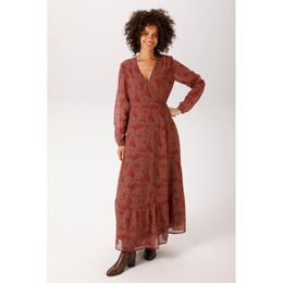 Aniston Casual Damen Aniston CASUAL Wickelkleid mit Bindeband, mit farbharmonischem Blumendruck - NEUE KOLLEKTION braun 42, N-Gr