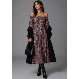 Bruno Banani Damen Maxikleid mit Carmen-Ausschnitt und Halbarm, in gebl&uuml;mter Optik 44, N-Gr